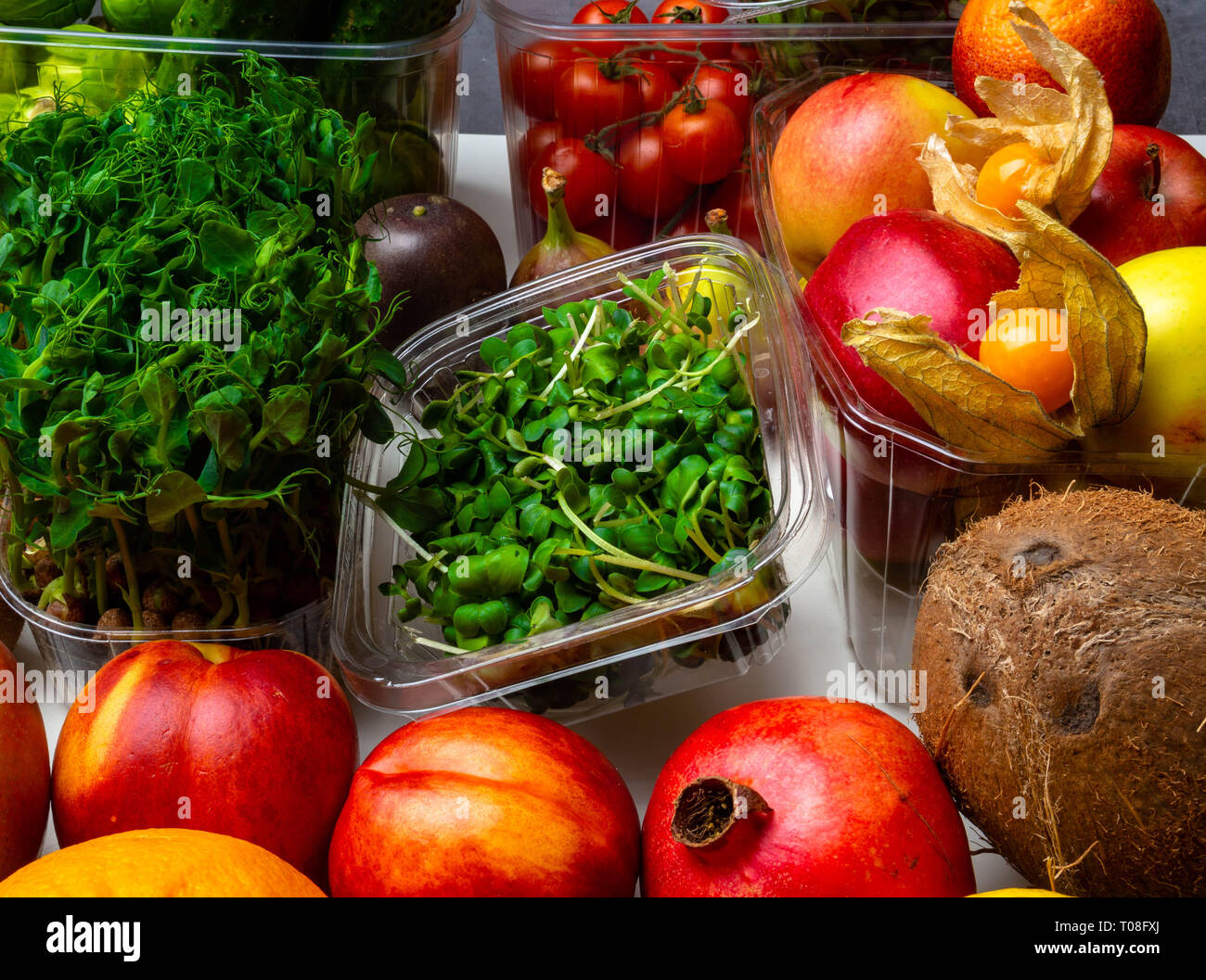 Colorful fruits and vegetables background, rich in vitamins and ...