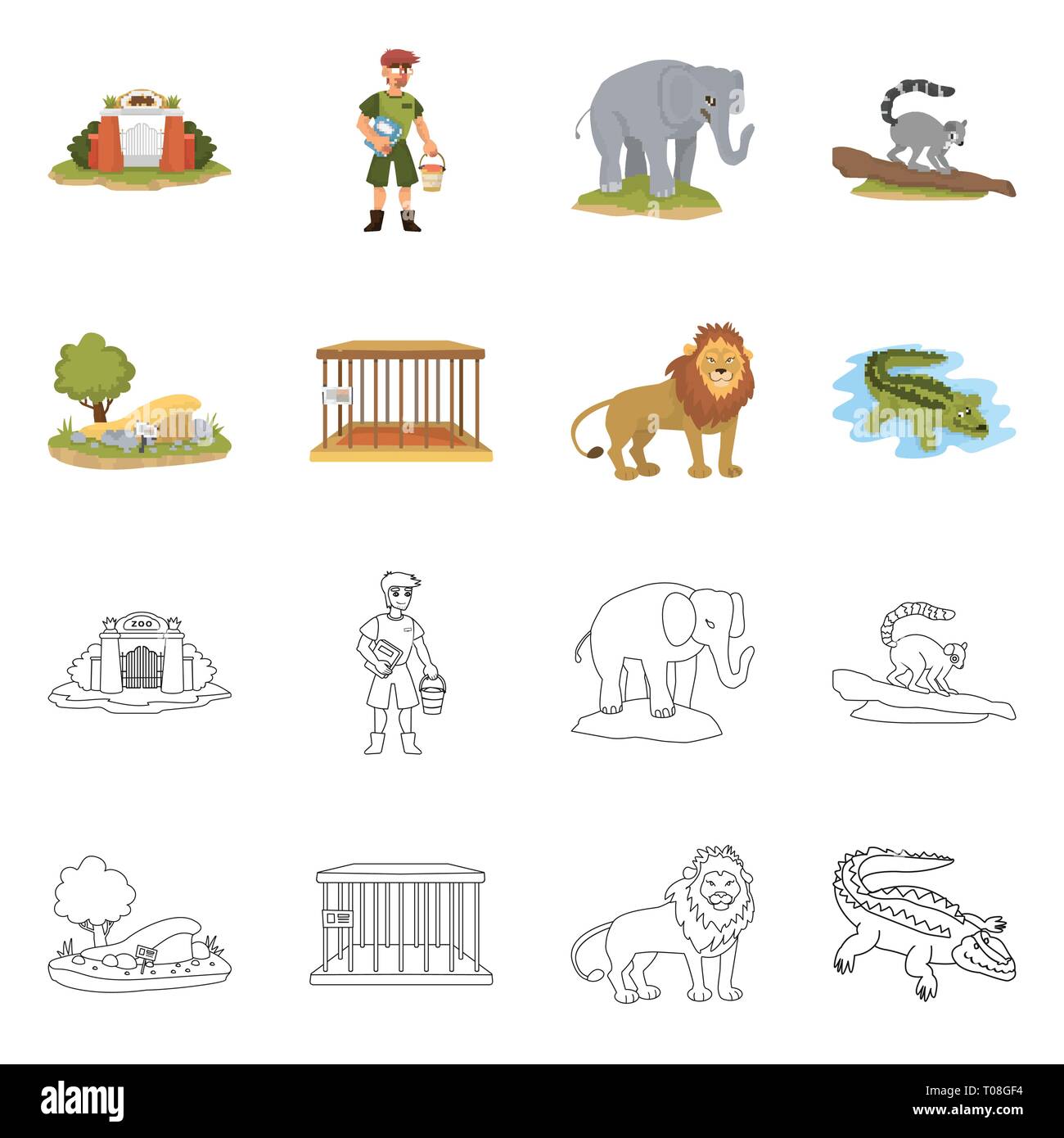 gate,zookeeper,elephant,lemur,trees,cell,lion,crocodile,arch,man,cute ...