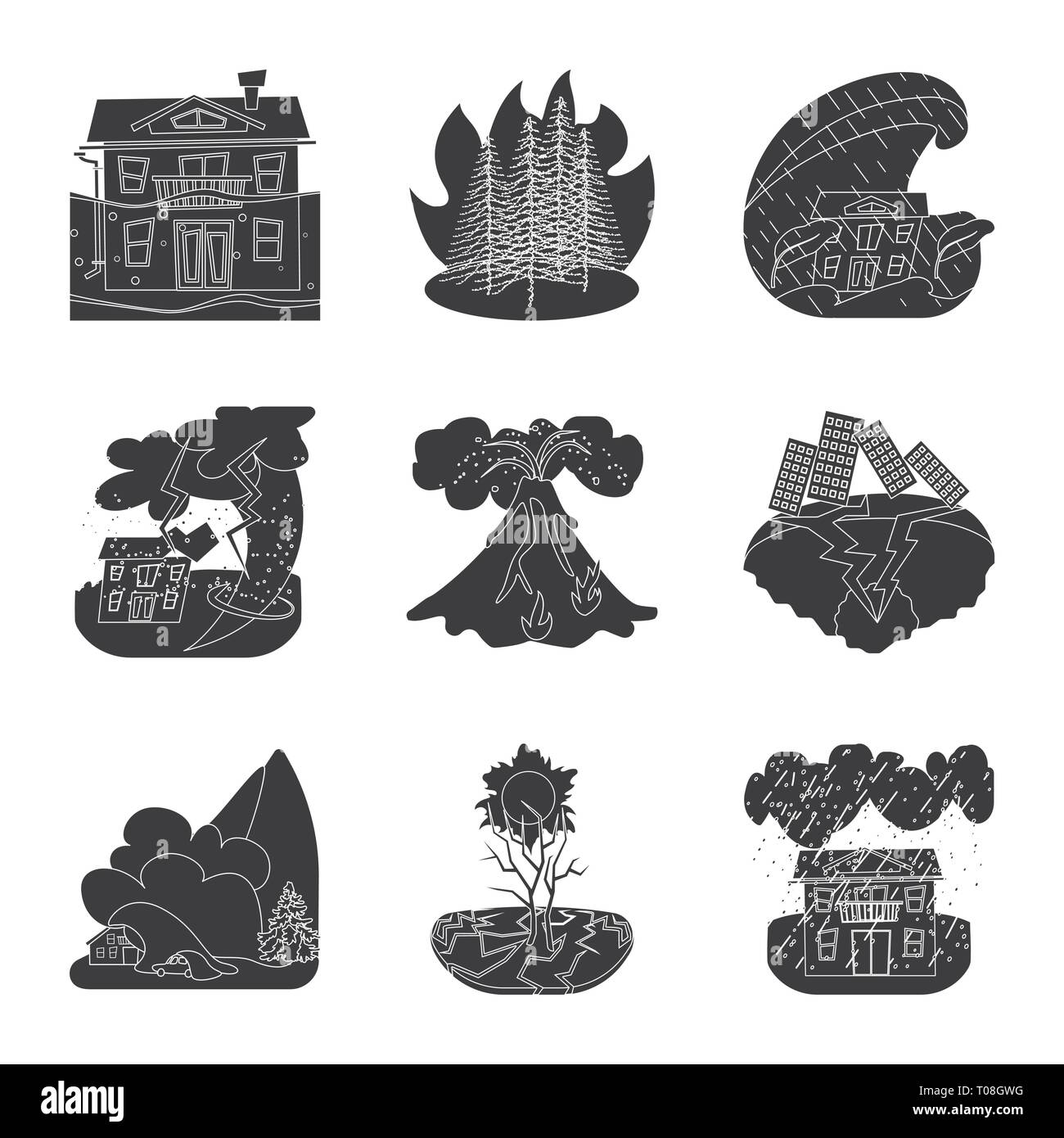 Vector illustration of calamity and crash icon. Set of calamity and ...