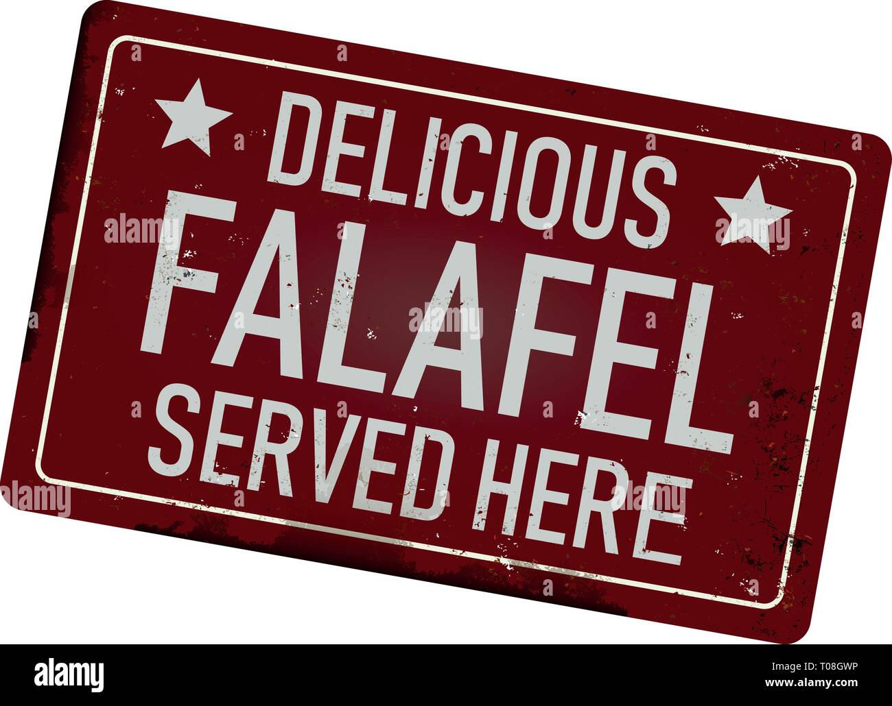 delicious falafel served here grungy vintage metal web sign isolated ...