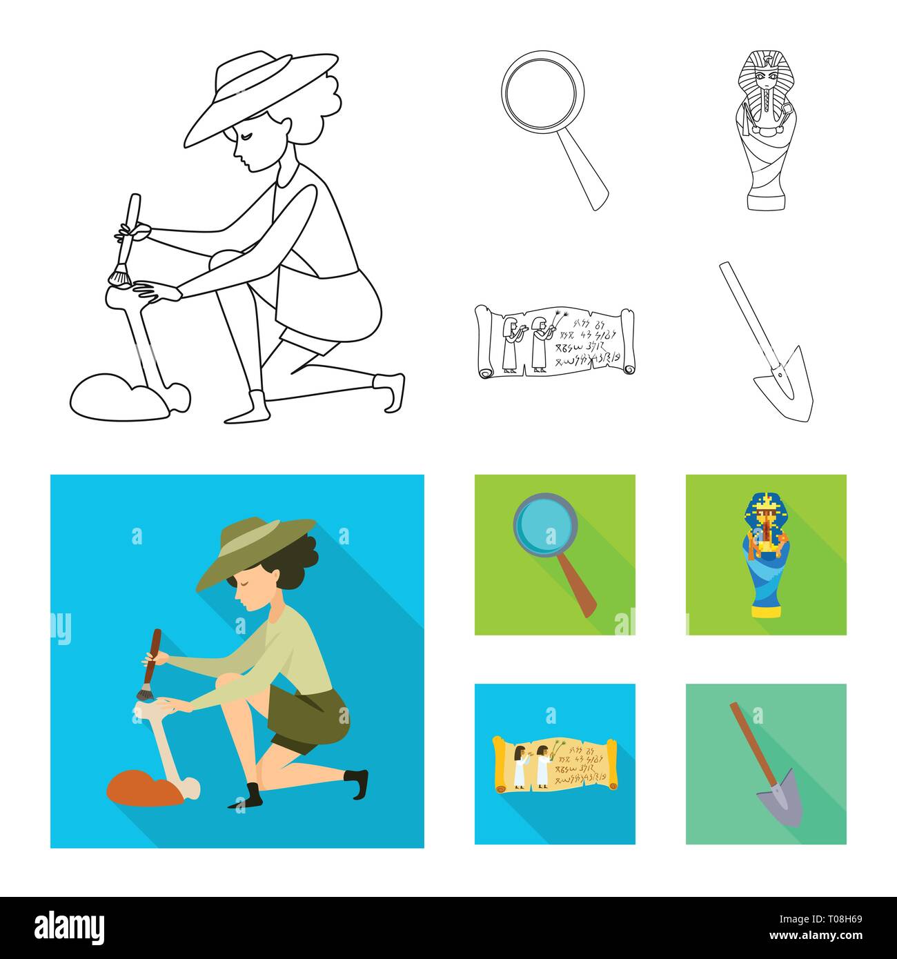 archaeologist,lens,sarcophagus,scroll,shovel,girl,glass,pharaoh,papyrus ...