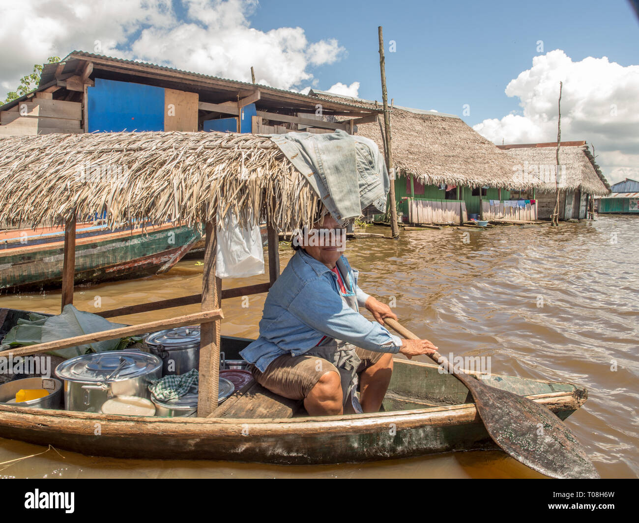 Iquitos, Peru- May 16, 2016: Floating houses and floating restaurant in ...