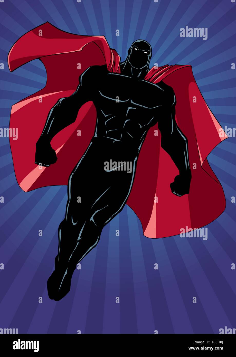 Superhero Flying Ray Light Background Silhouette Stock Vector Image ...