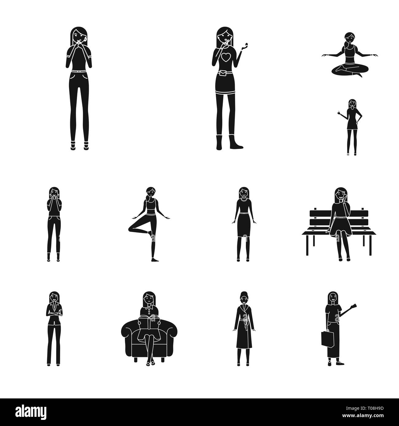 Vector design of emotions and female icon. Collection of emotions and ...