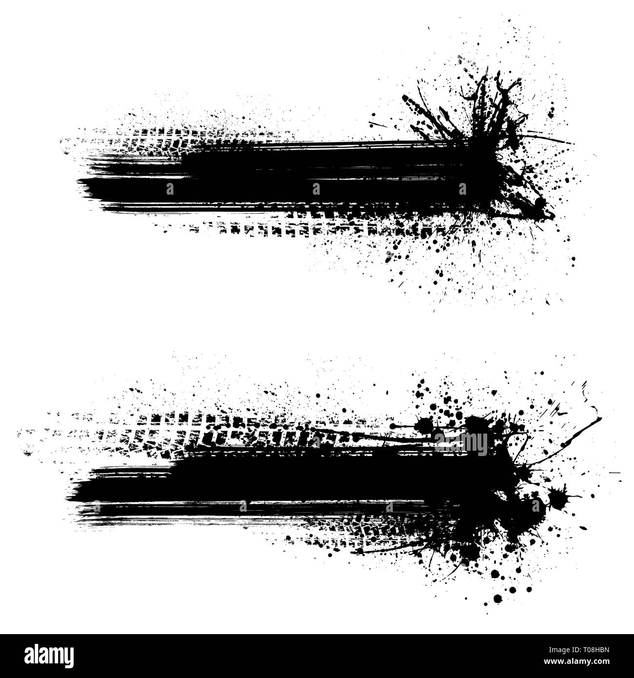 Black grunge tire track horizontal patterns with ink blots Stock Vector ...