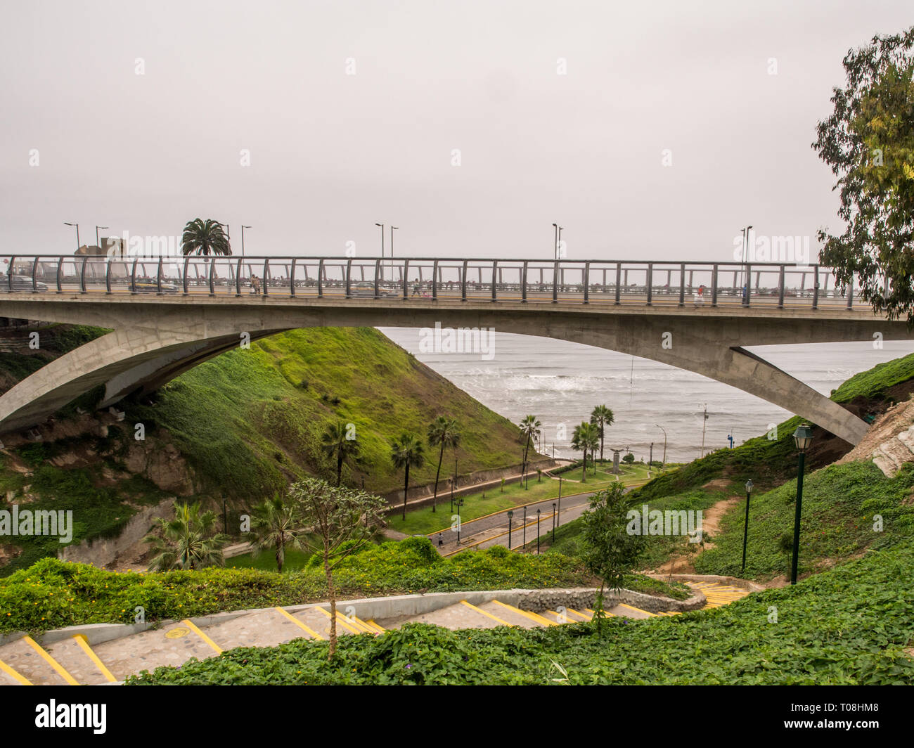 Lima, Peru - May 27, 2016: Bridge and stairs to the ocean in the ...