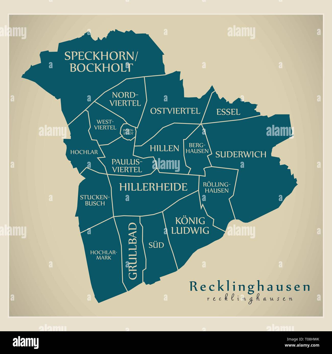 Modern City Map - Recklinghausen city of Germany with boroughs and titles DE Stock Vector Image ...