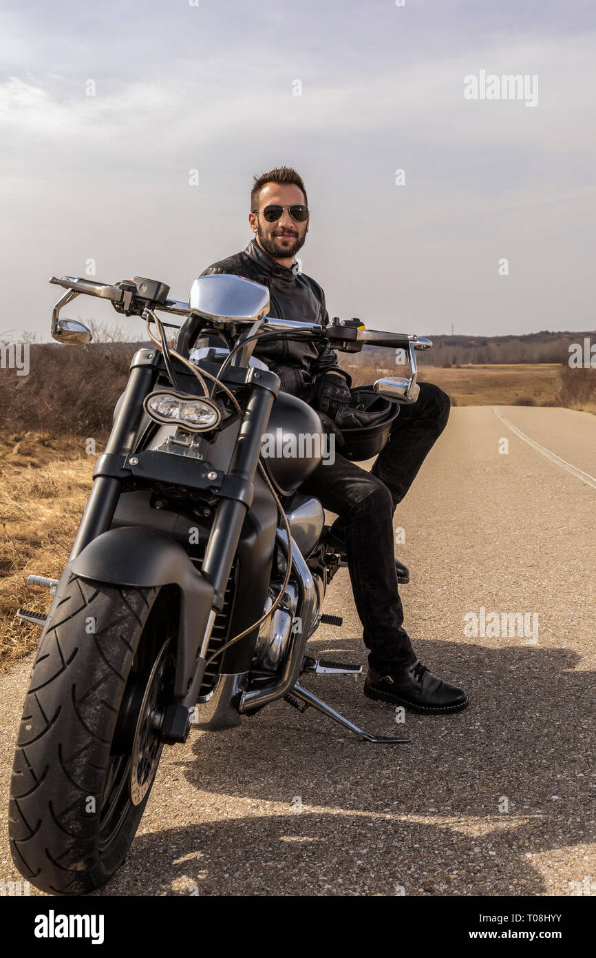 Handsome rider on custom motorcycle hi-res stock photography and images ...
