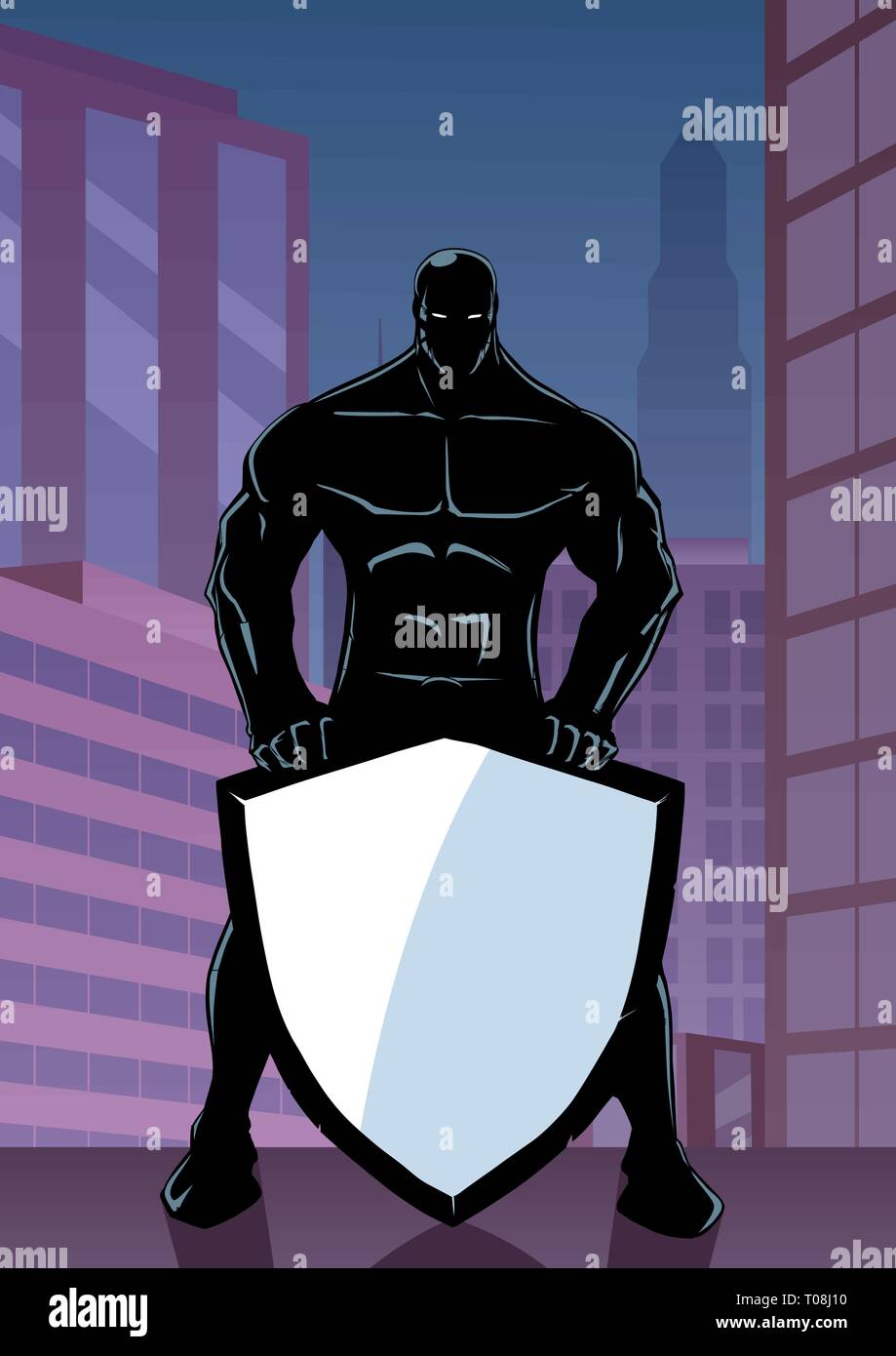 Superhero Holding Shield in City Vertical Stock Vector Image & Art - Alamy