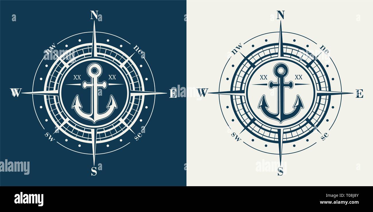 Compass rose or windrose set with anchor. Vector Stock Vector Image ...