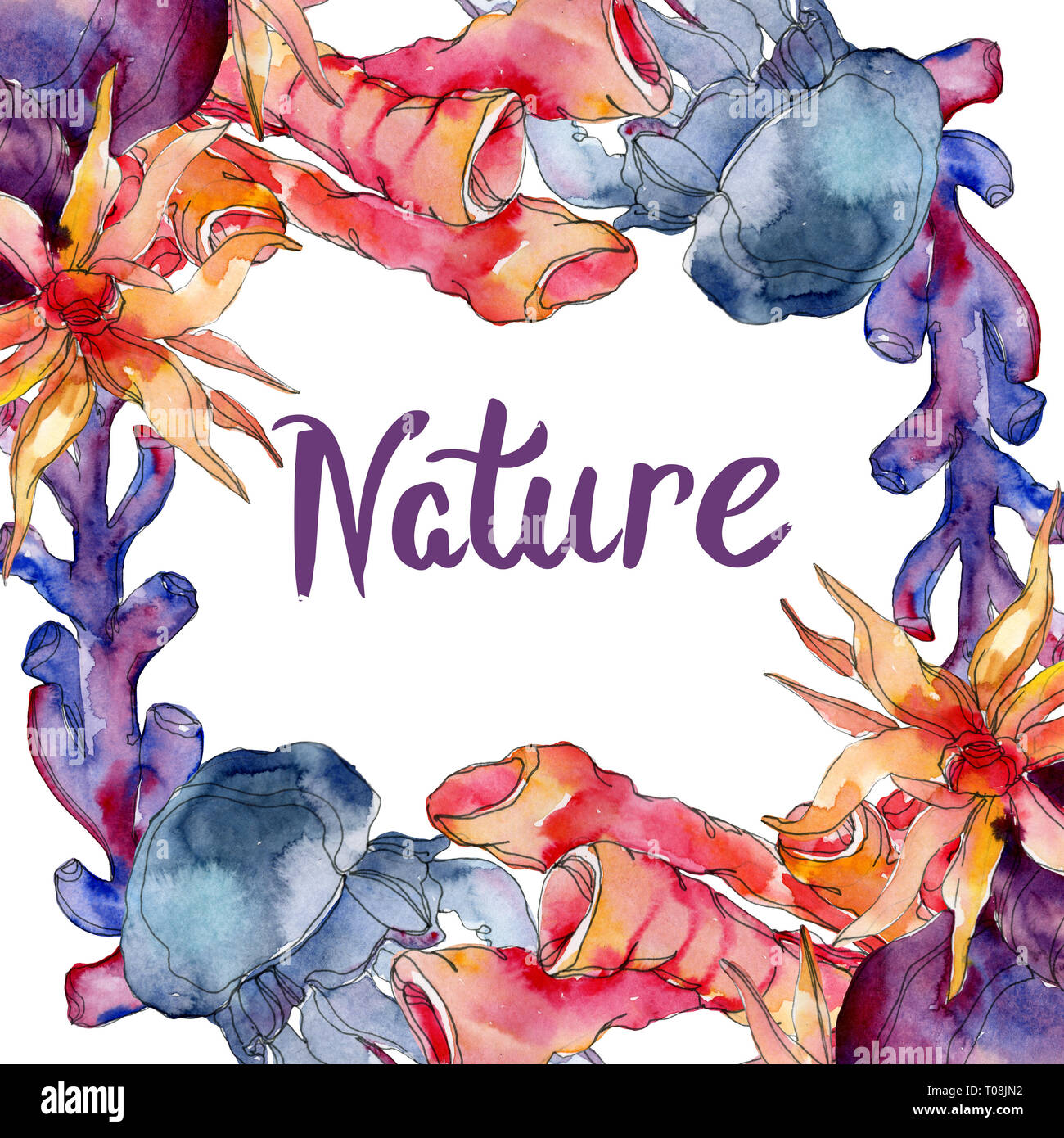 Colorful aquatic underwater nature coral reef. Watercolor background ...