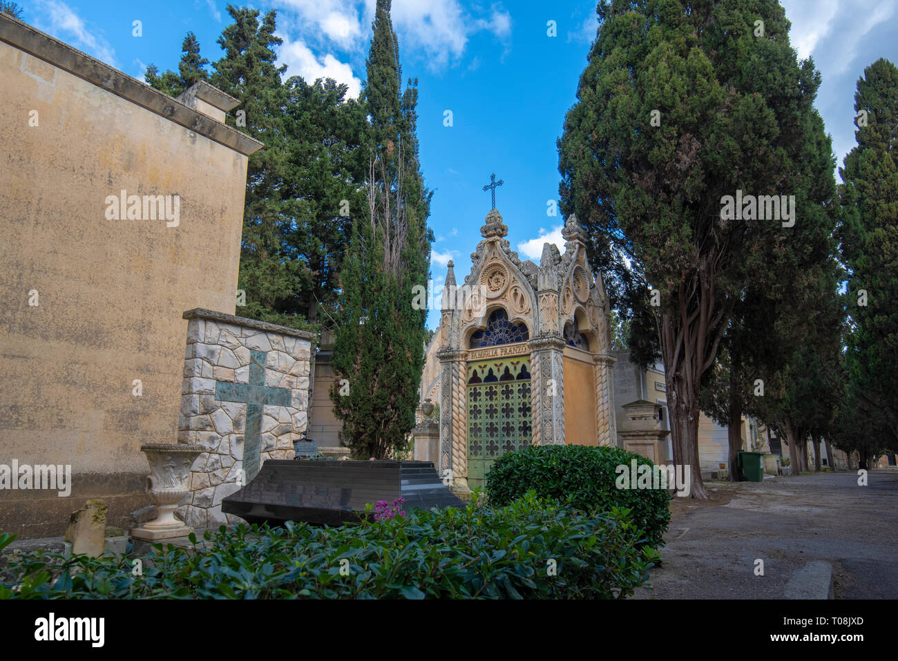 Old crypts and tombs in baroque style in Old Roman cemetery park ...