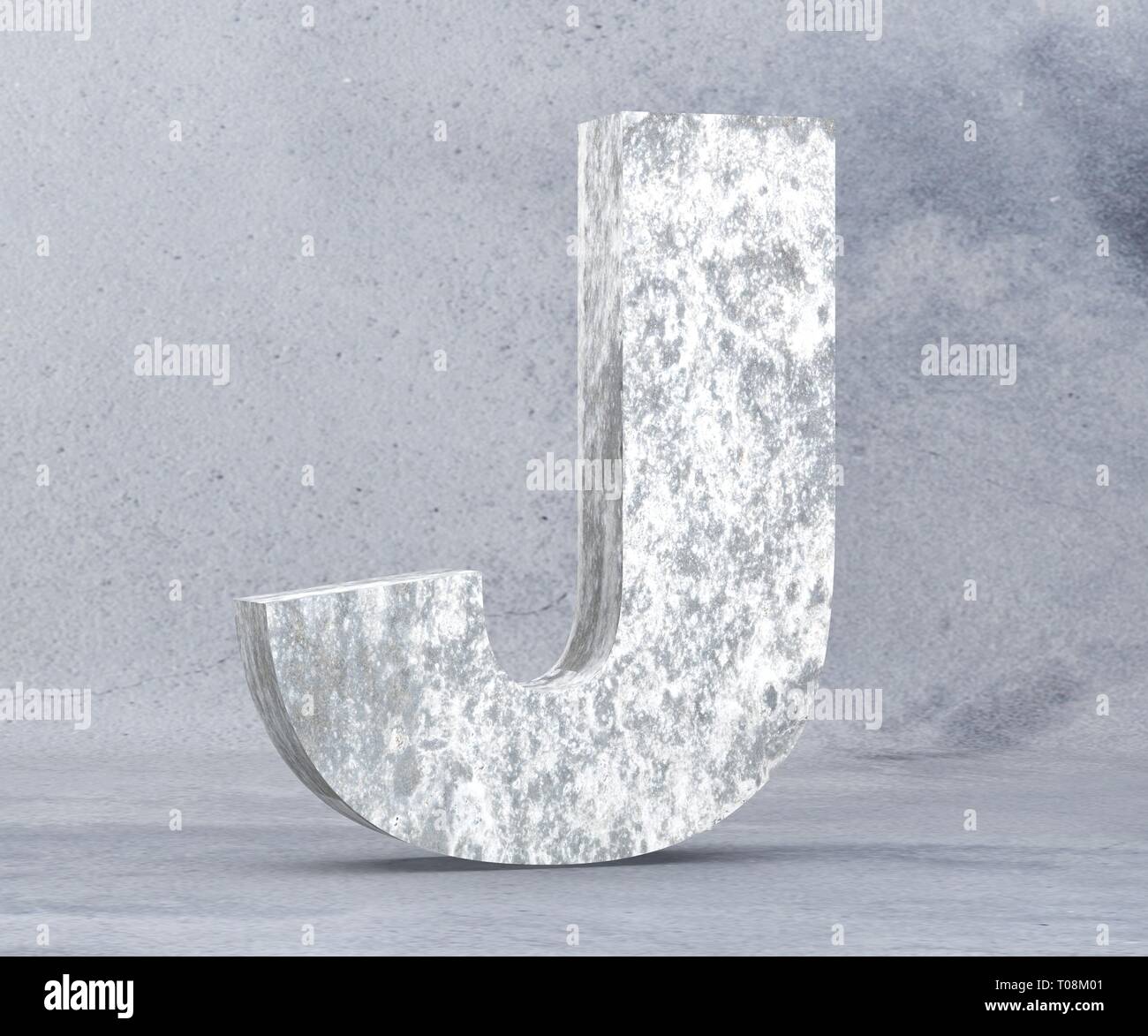 Concrete Capital Letter - J isolated on white background. 3D render ...
