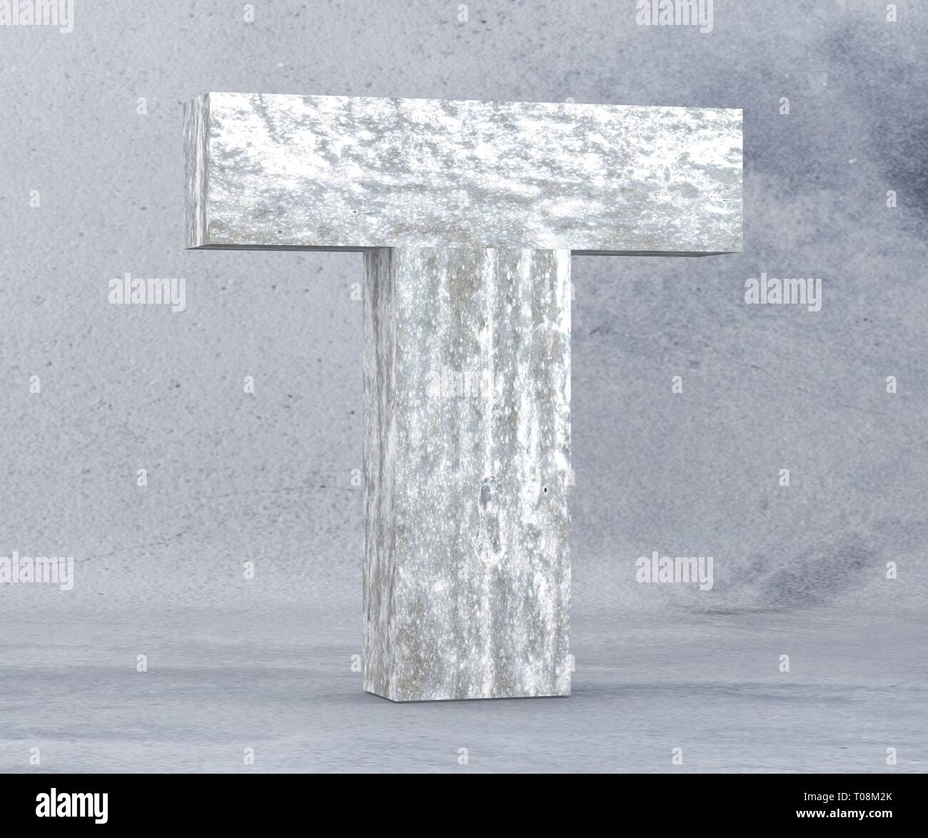 Concrete Capital Letter - T isolated on white background. 3D render ...