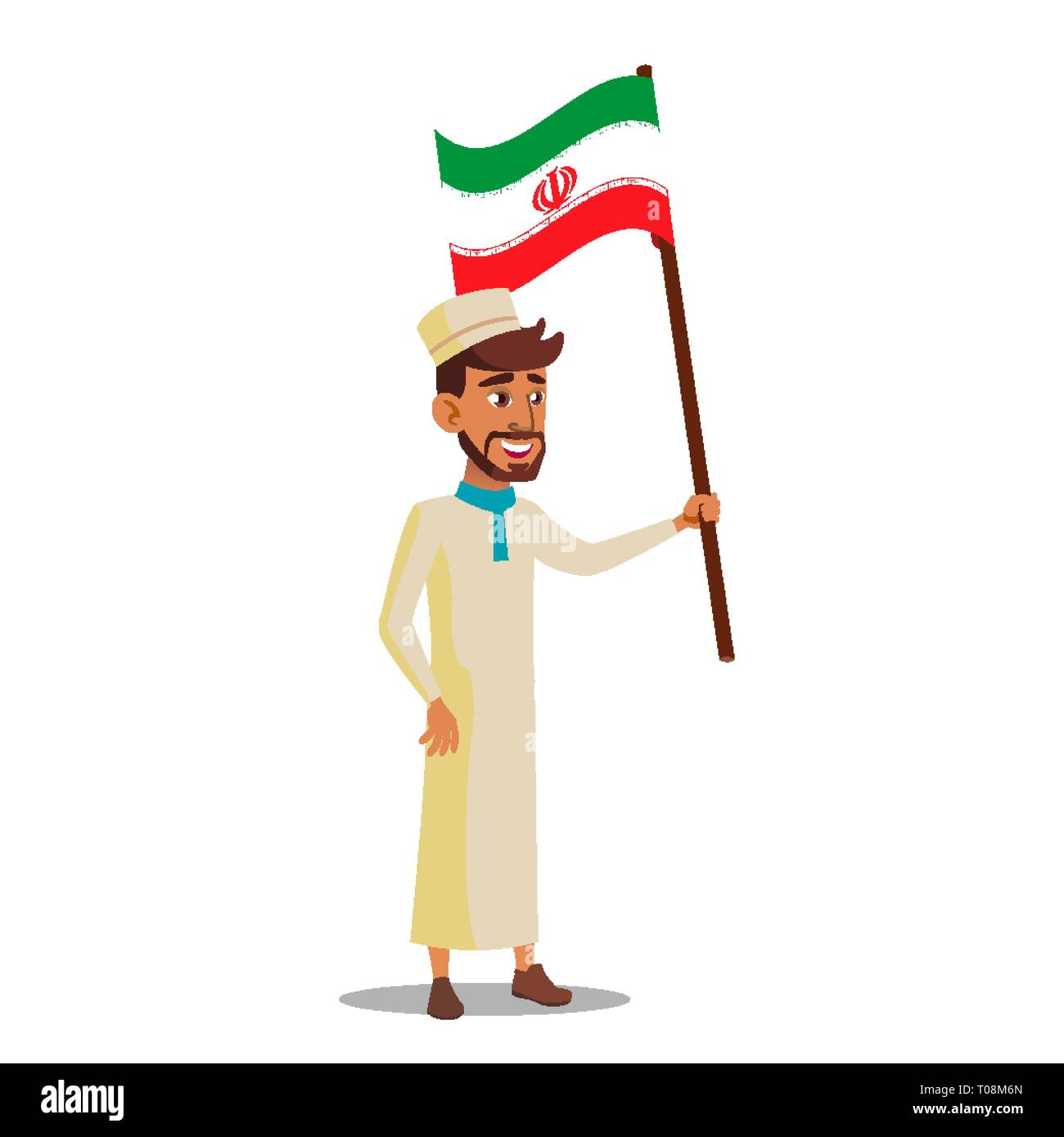 Arab Boy Holds Flag Of Iran Vector Flat Cartoon Illustration Stock ...