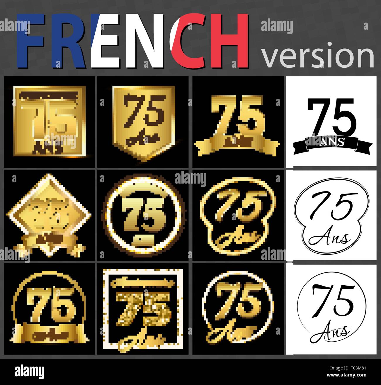 Set of number seventy-five years (75 years) celebration design ...