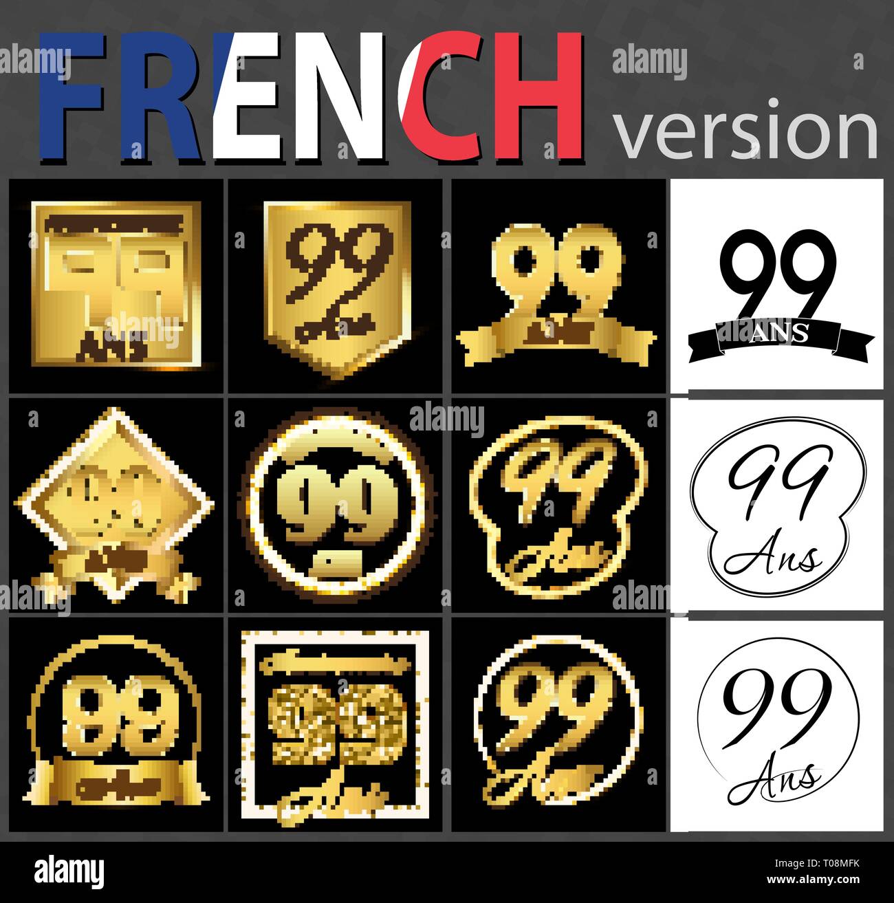 Set of number ninety-nine years (99 years) celebration design. Anniversary golden number ...