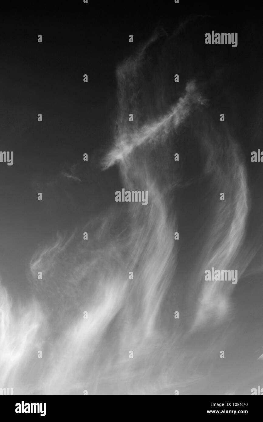 Blue skies with white fluffy clouds Black and White Stock Photos ...