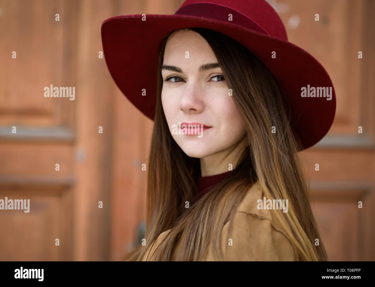 Beautiful woman in red cloak hi-res stock photography and images - Alamy