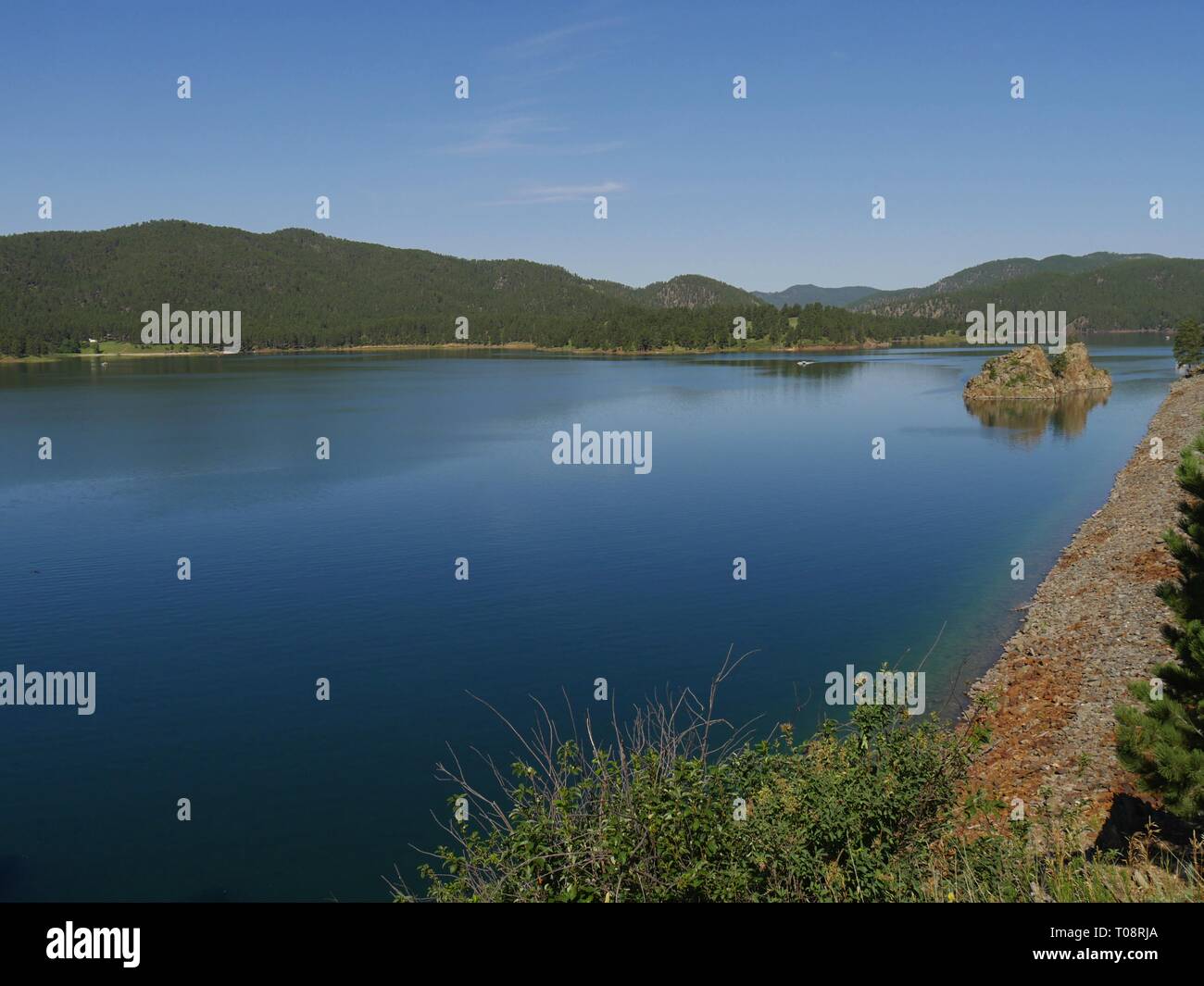 Wide side view of Lake Pactola, the largest reservoir in the Black ...