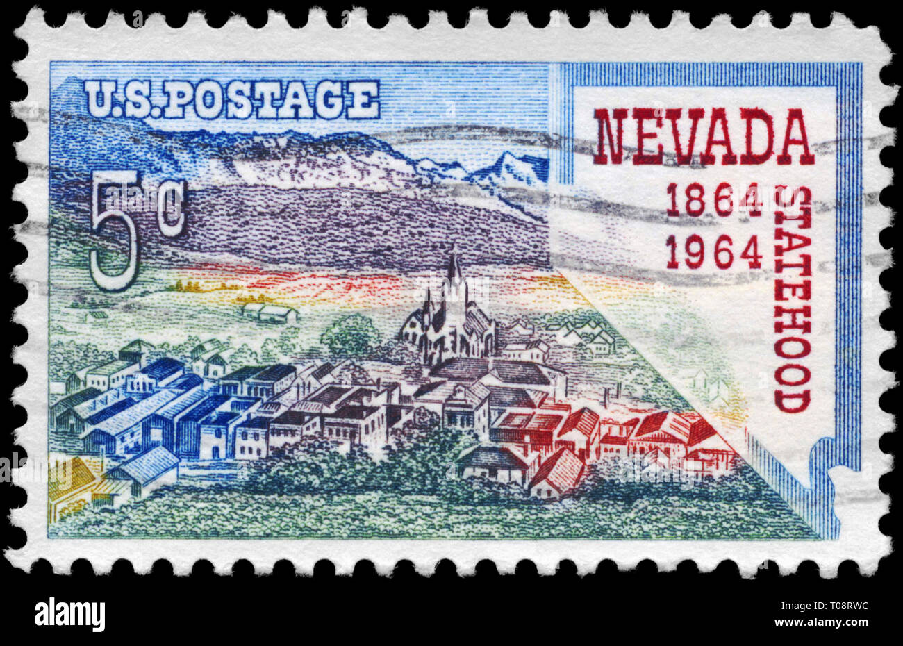 USA - CIRCA 1964: A Stamp printed in USA shows Virginia City and Map of ...