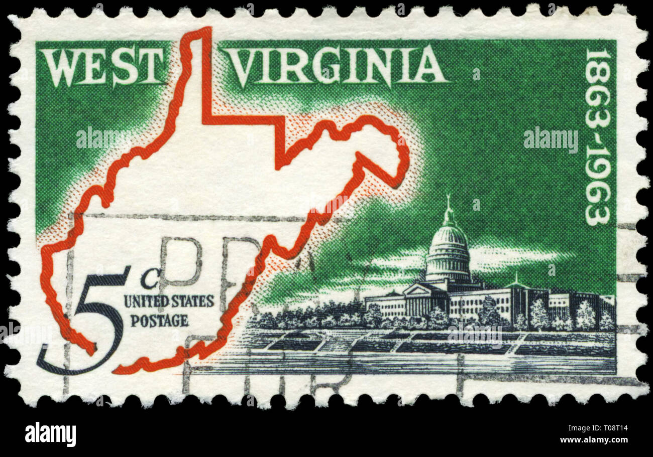 USA - CIRCA 1963: A Stamp printed in USA shows Map & State Capitol ...