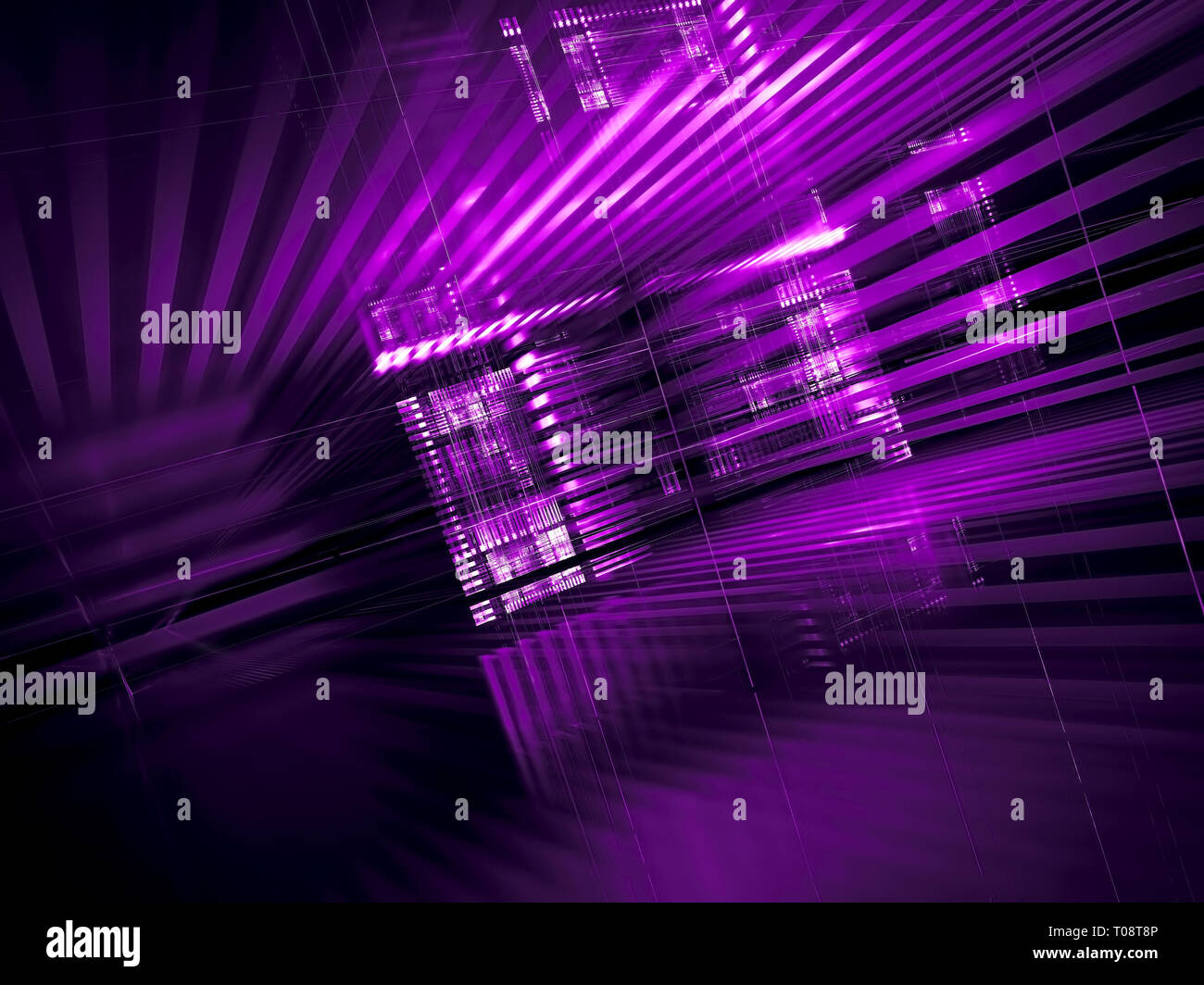 Neon glowing grid - abstract digitally generated 3d illustration Stock ...