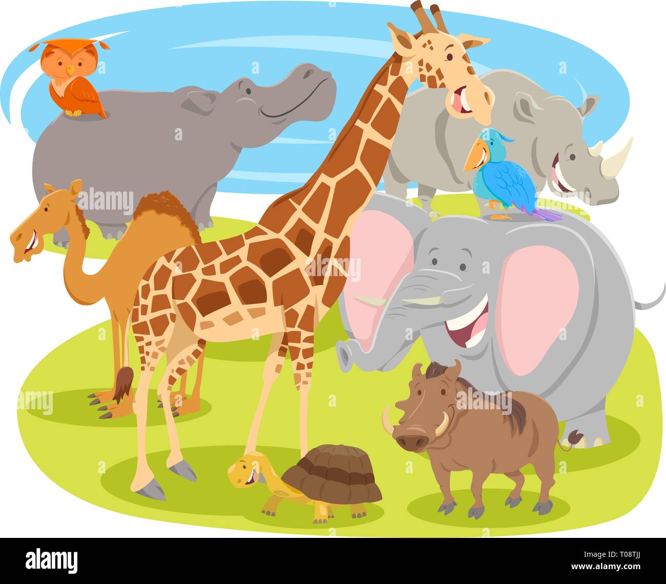 Cartoon Illustration of Happy Wild Animal Funny Characters Group Stock ...