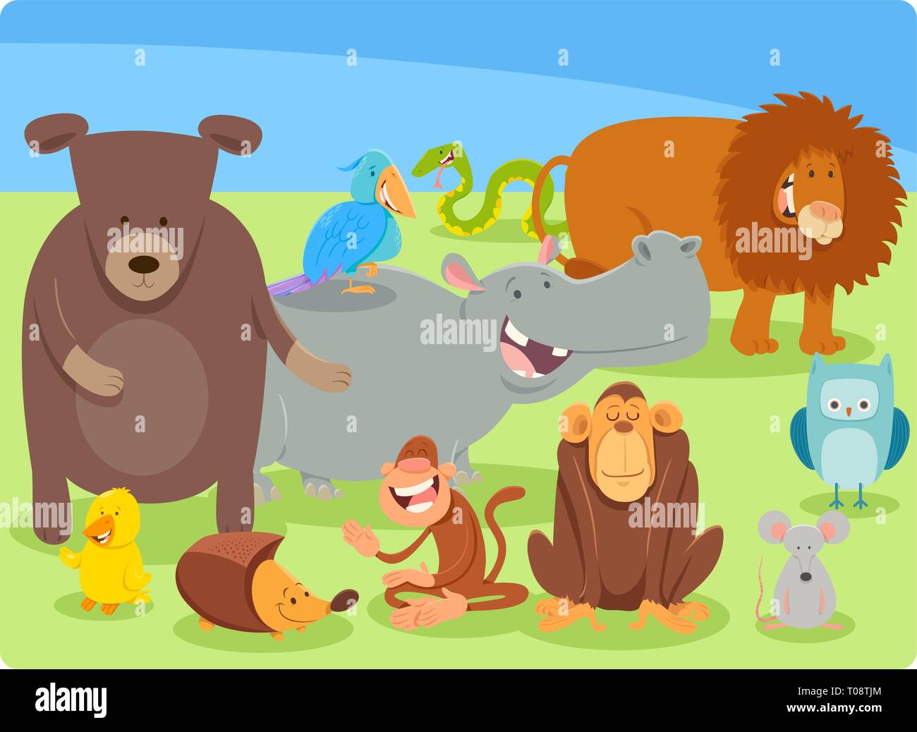 Cartoon Illustration of Happy Wild Animal Characters Group Stock Vector ...