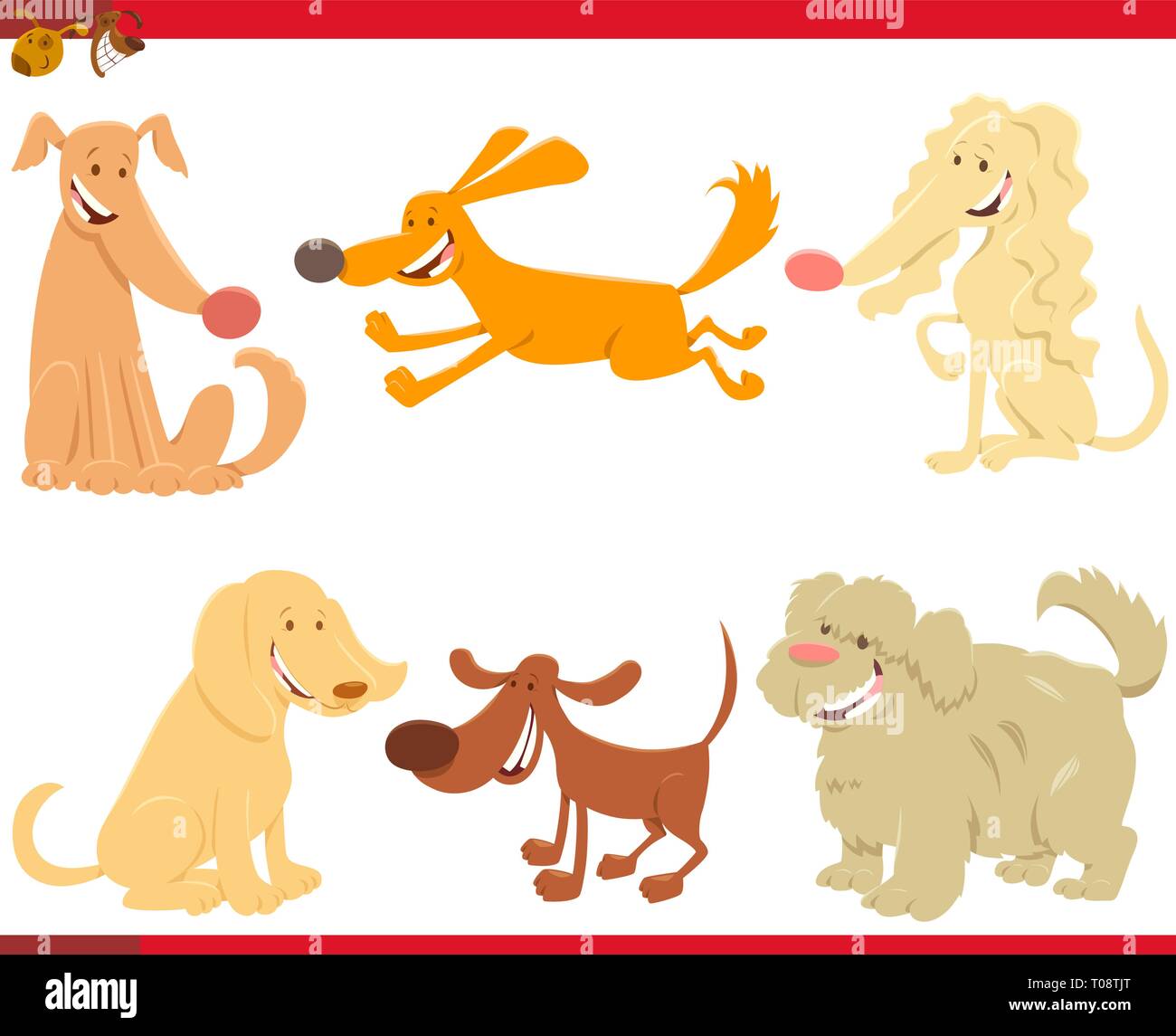 Cartoon Illustration of Funny Dogs or Puppies Pet Animal Characters Set ...