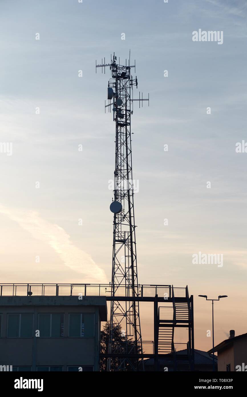 Transmitter towers, blue sky Stock Photo - Alamy
