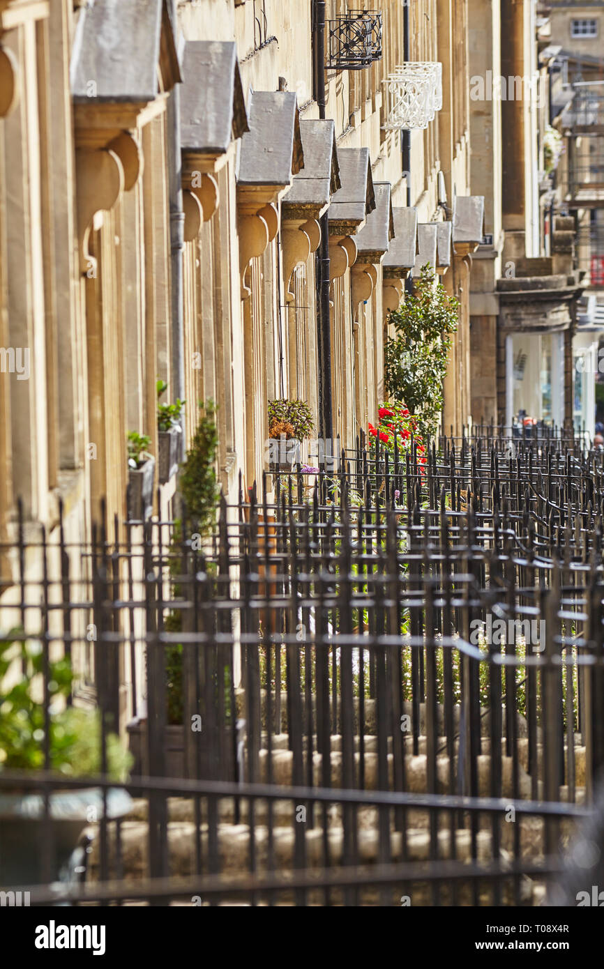 The facades of historic stone town houses in Bath, Somerset, Great ...