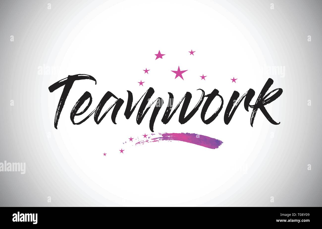 Teamwork Handwritten Word Font with Vibrant Violet Purple Stars and ...