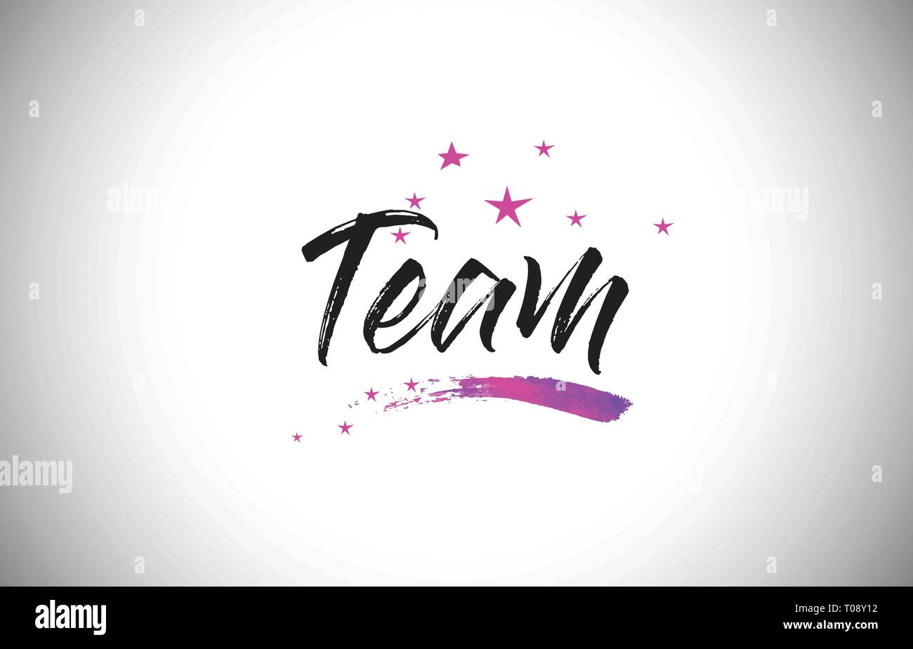 Team Handwritten Word Font with Vibrant Violet Purple Stars and ...