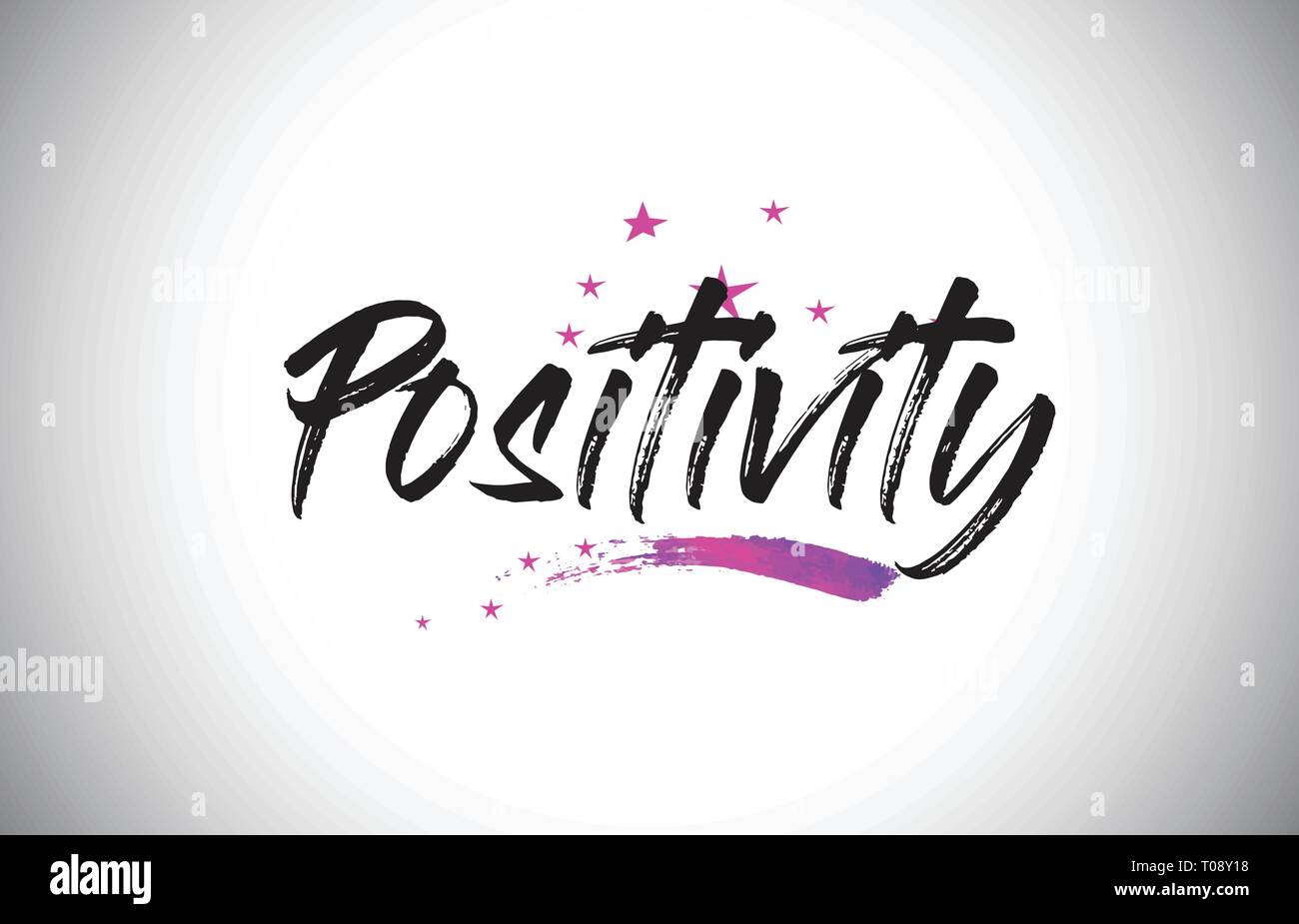 Positivity Handwritten Word Font with Vibrant Violet Purple Stars and ...