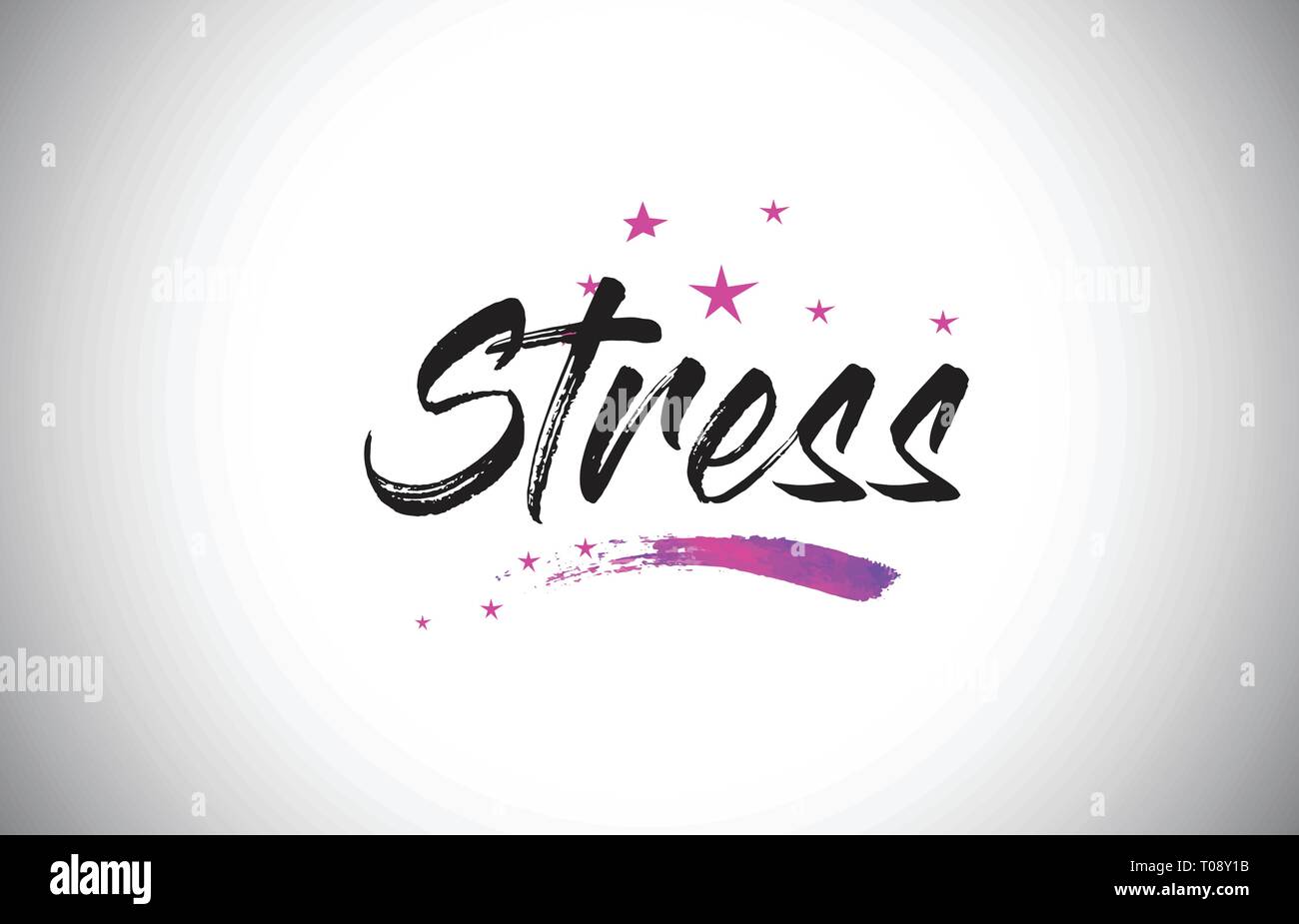 Stress Handwritten Word Font with Vibrant Violet Purple Stars and ...