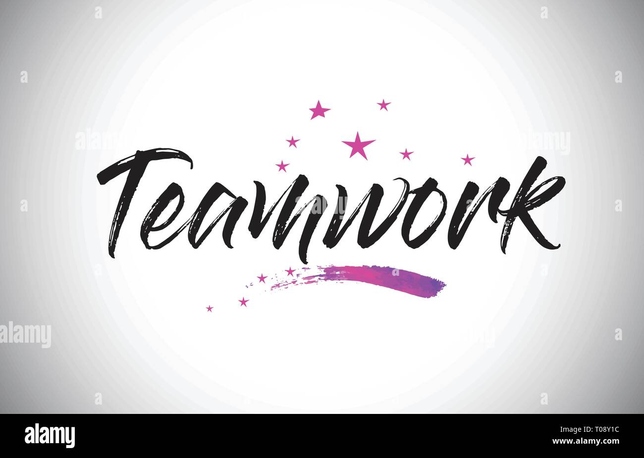 Teamwork Handwritten Word Font with Vibrant Violet Purple Stars and ...