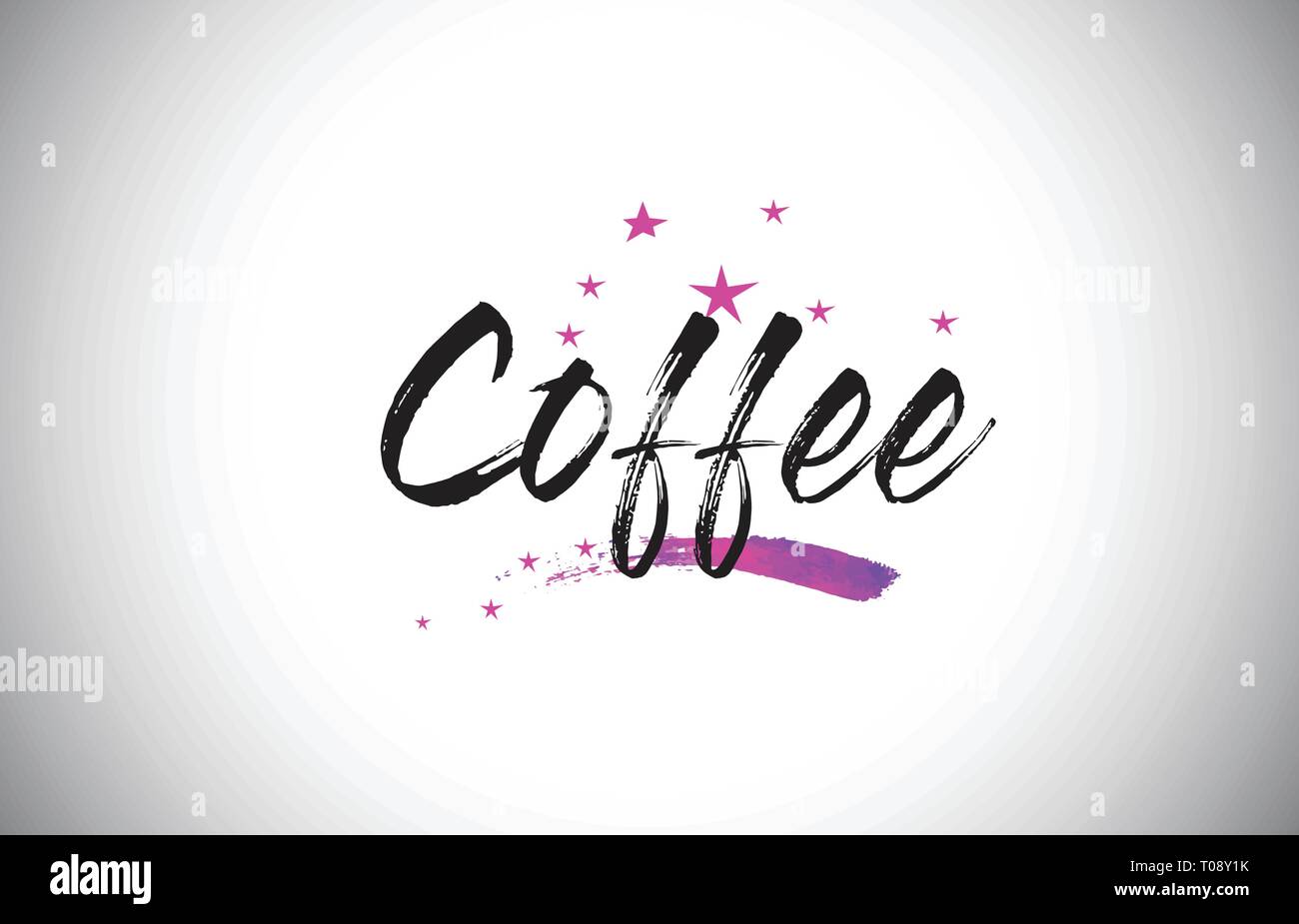 Coffee Handwritten Word Font with Vibrant Violet Purple Stars and ...