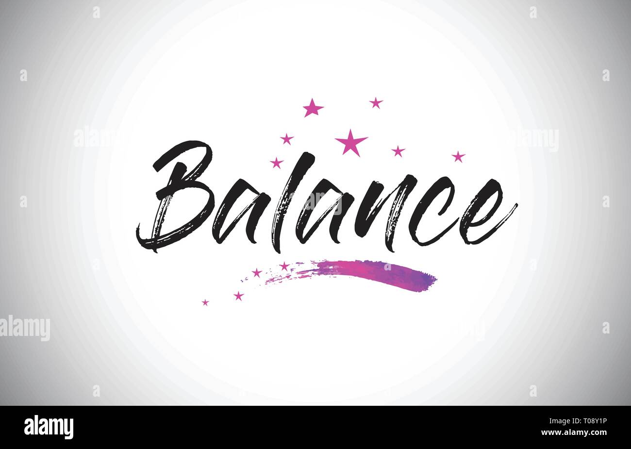 Balance Handwritten Word Font with Vibrant Violet Purple Stars and ...