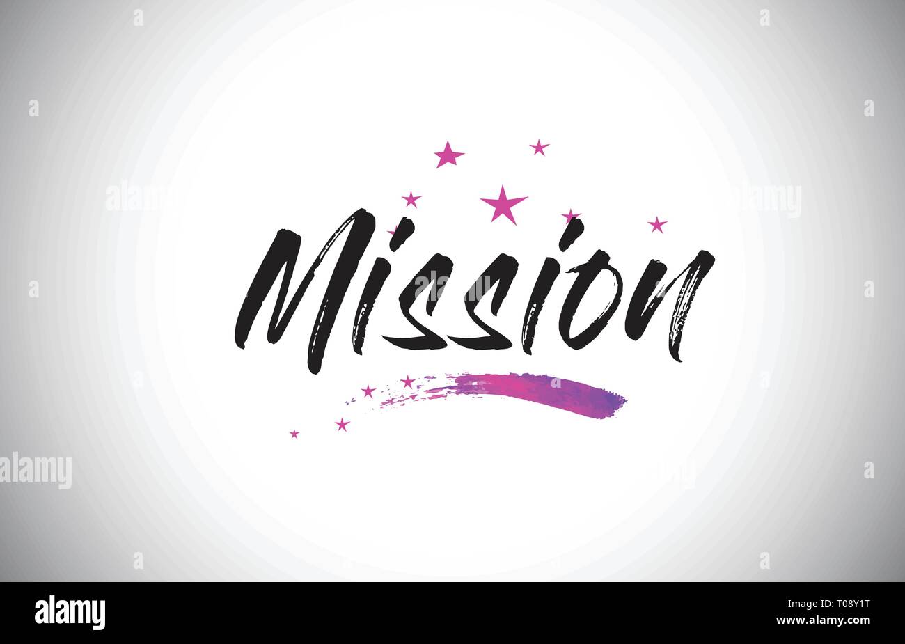 Mission Handwritten Word Font with Vibrant Violet Purple Stars and ...