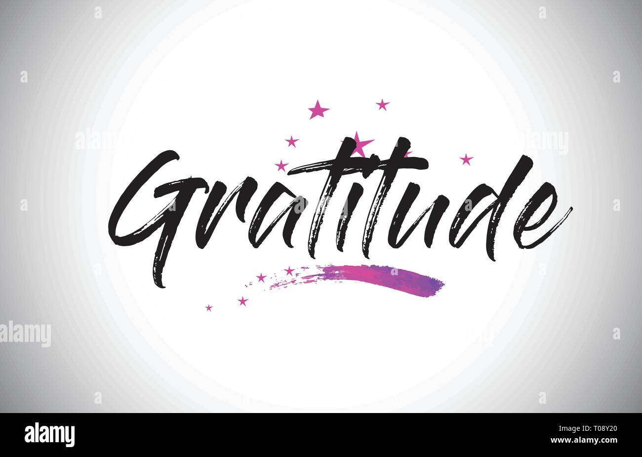 Gratitude Handwritten Word Font with Vibrant Violet Purple Stars and ...