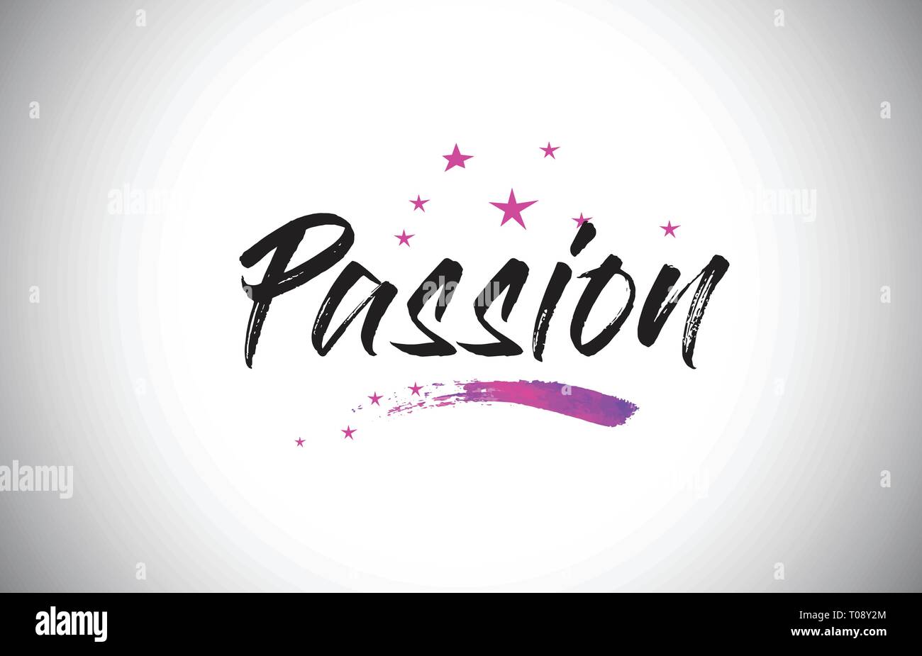 Passion Handwritten Word Font With Vibrant Violet Purple Stars And Confetti Illustration Stock
