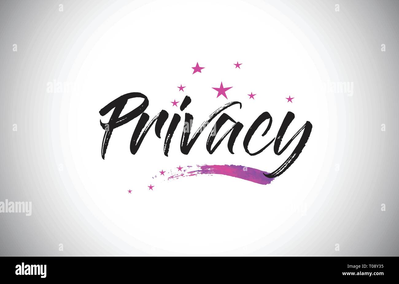 Privacy Handwritten Word Font with Vibrant Violet Purple Stars and ...