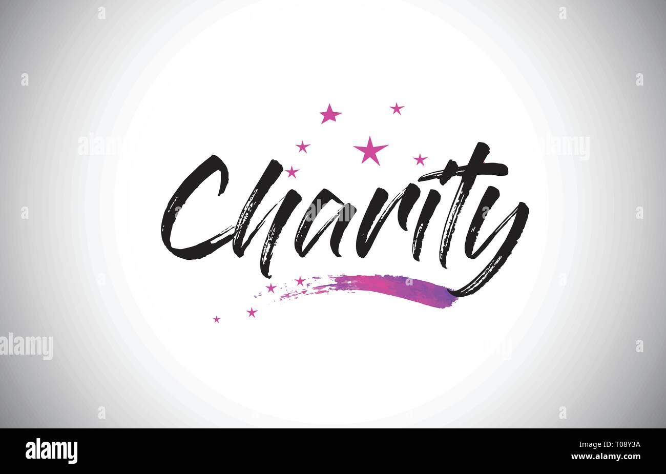 Charity Handwritten Word Font with Vibrant Violet Purple Stars and ...