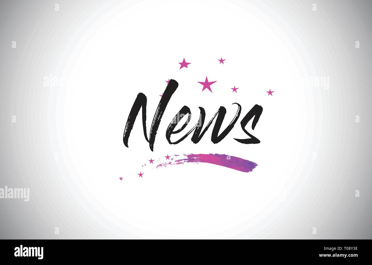 News Handwritten Word Font with Vibrant Violet Purple Stars and ...