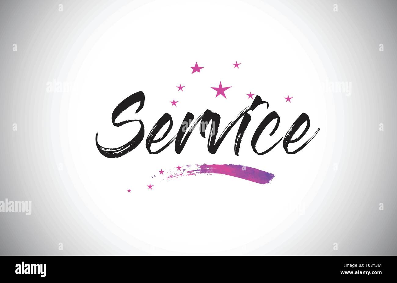 Service Handwritten Word Font with Vibrant Violet Purple Stars and ...