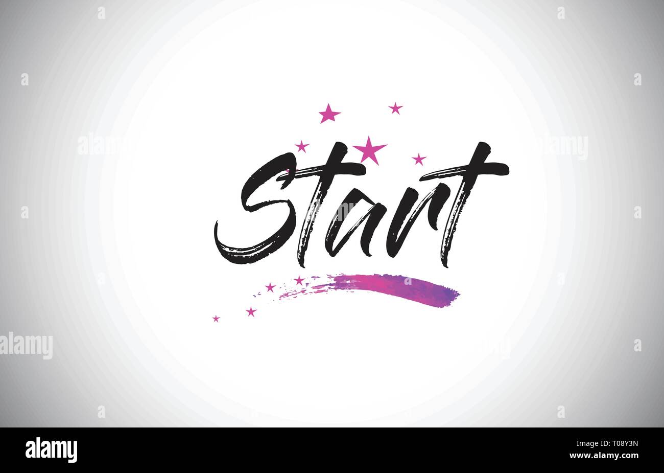 Start Handwritten Word Font with Vibrant Violet Purple Stars and ...