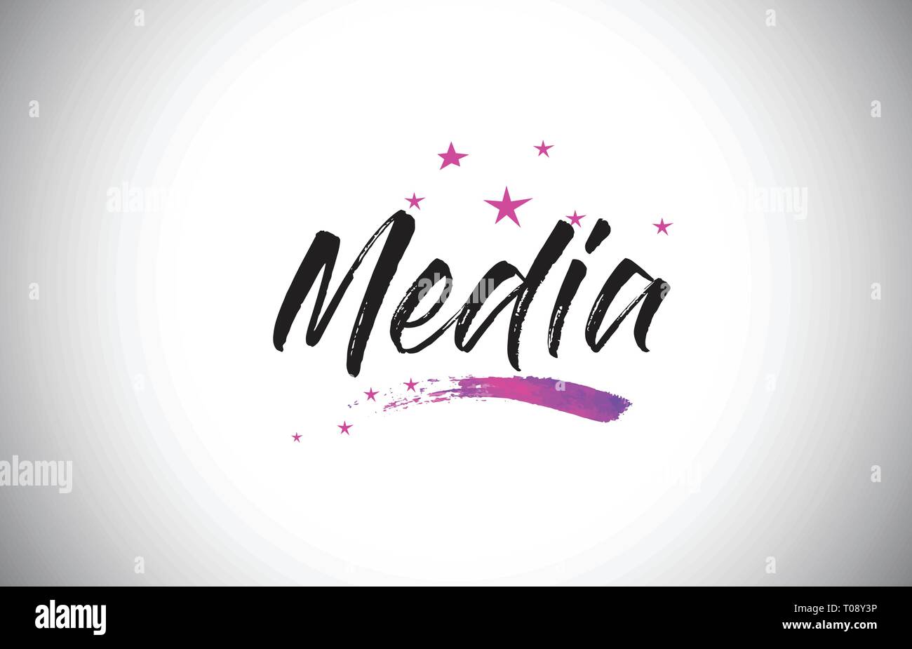 Media Handwritten Word Font with Vibrant Violet Purple Stars and ...