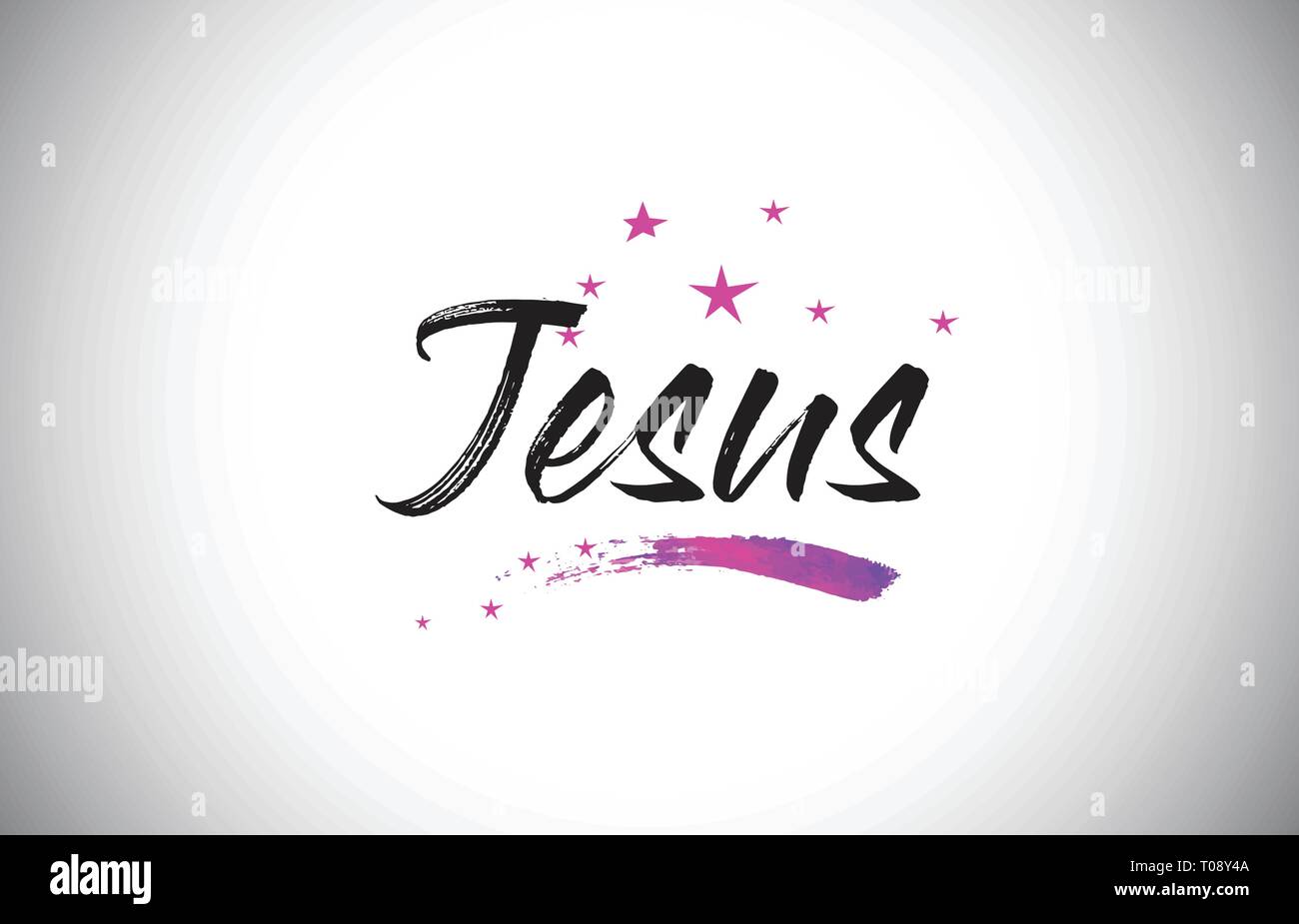 Jesus Handwritten Word Font with Vibrant Violet Purple Stars and ...