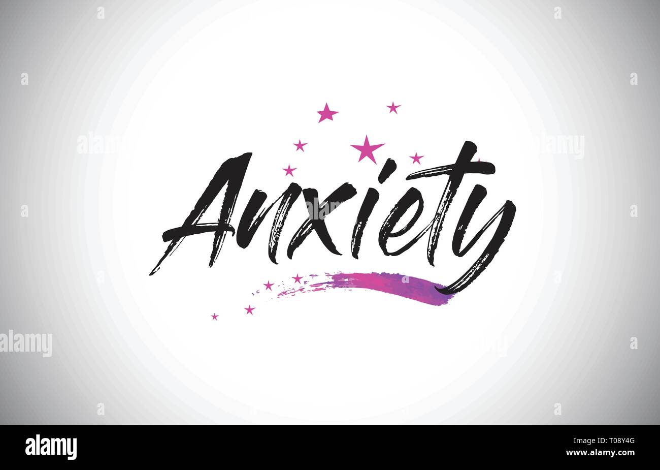 Anxiety Handwritten Word Font with Vibrant Violet Purple Stars and ...